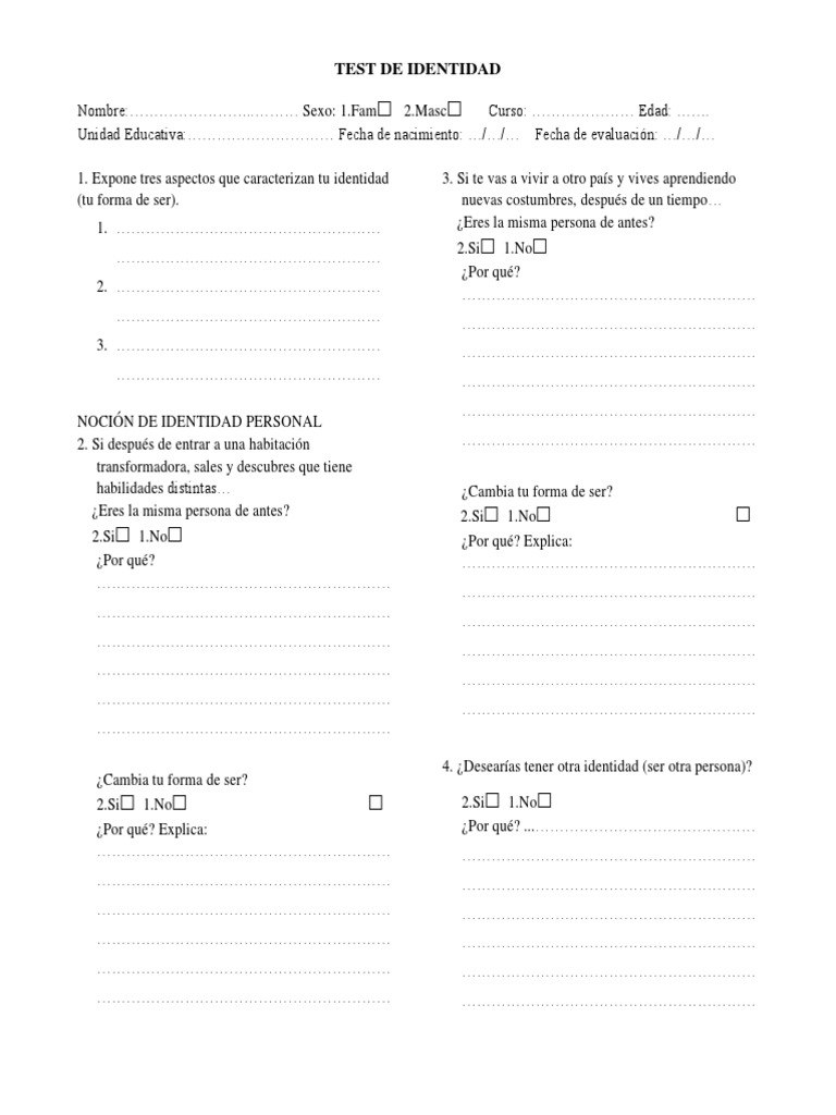 TEST DE DE IDENTIDAD Jóvenes PDF | PDF | Cognición | Aprendizaje