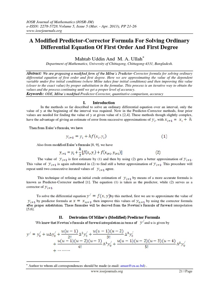 A Modified Predictor-Corrector Formula For Solving Ordinary ...