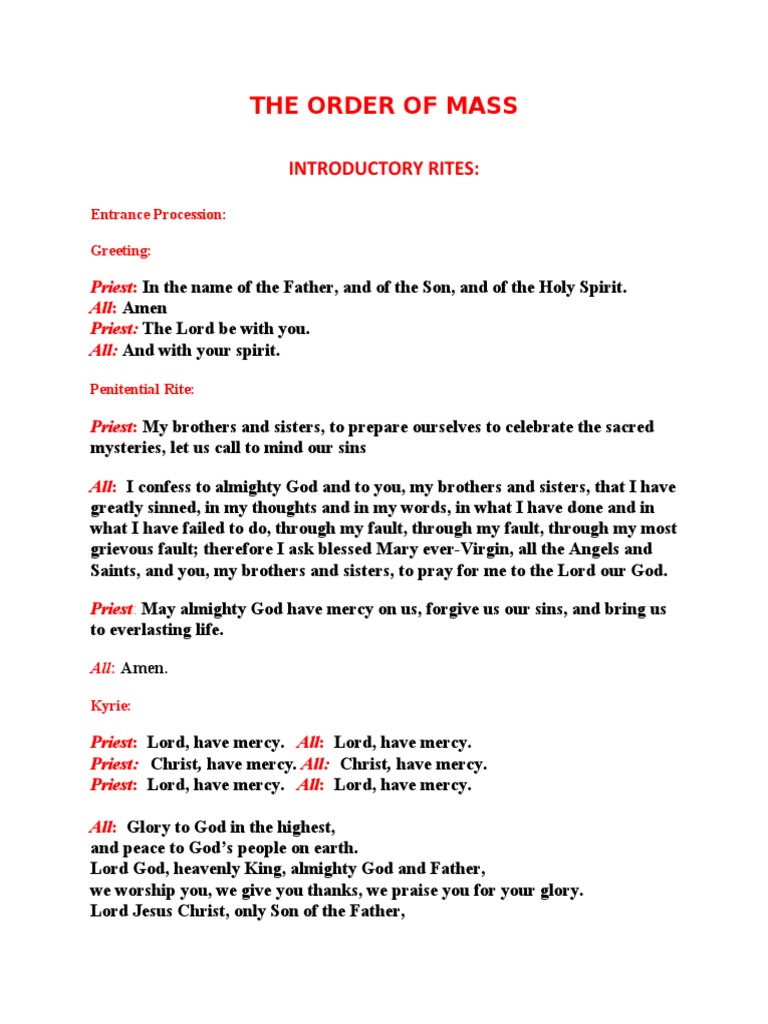 The Order of The Mass | PDF | Mass (Liturgy) | God The Father
