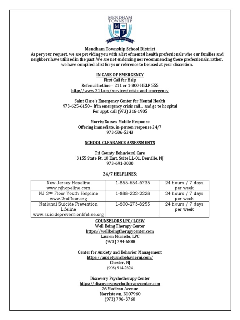 District Support Services List 1 | PDF | Psychotherapy | Personal ...