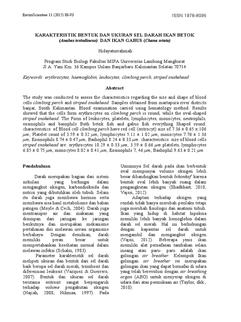 Karakteristik Bentuk Dan Ukuran Sel Dara | PDF | Sains & Matematika