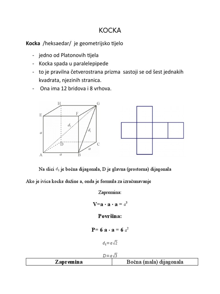 Kocka - Površina I Zapremina | PDF