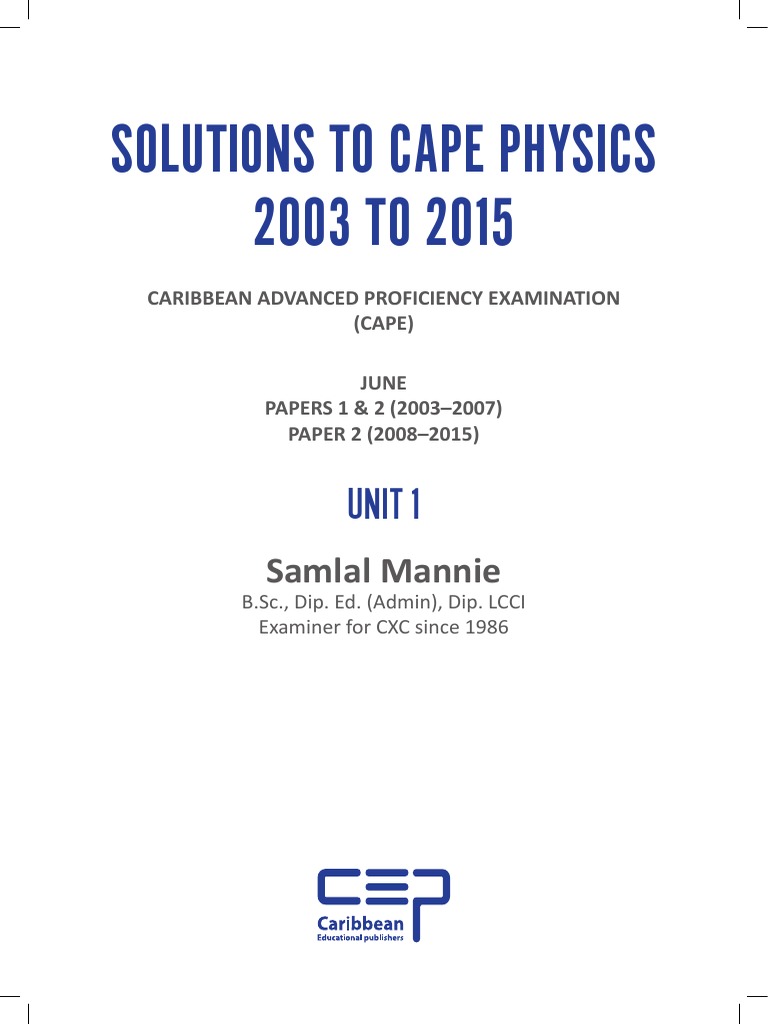 Solutions To CAPE Physics 2003 TO 2015 Unit 1 PDF | Download Free PDF ...