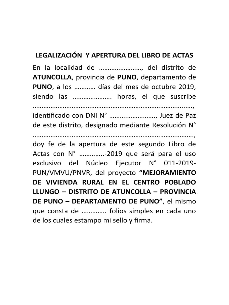 Legalización y Apertura Del Libro de Actas | PDF