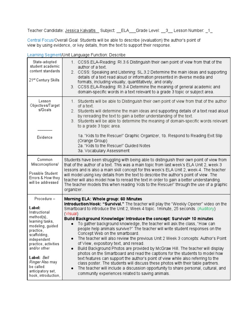 3rd Grade ELA Lesson on Author's Perspective | PDF | Educational ...