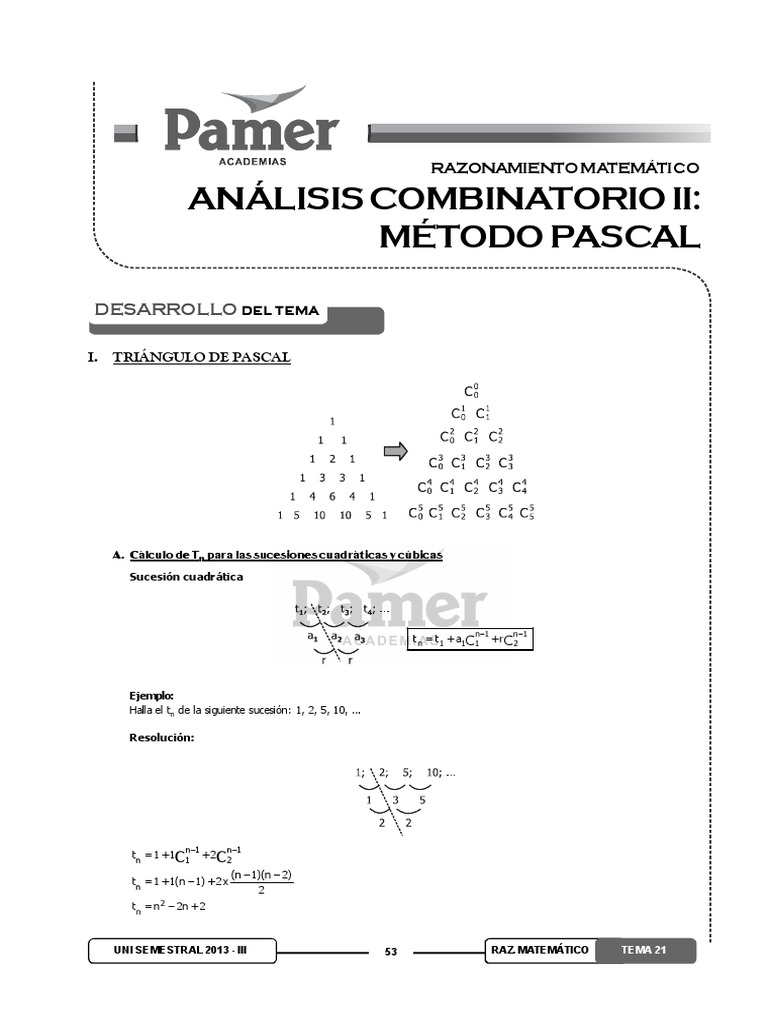Tema 19 - Análisis Combinatorio II - Método Pascal | PDF