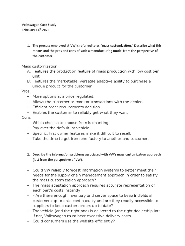 Volkswagen Case Study Pdf Customer Relationship Management E Commerce