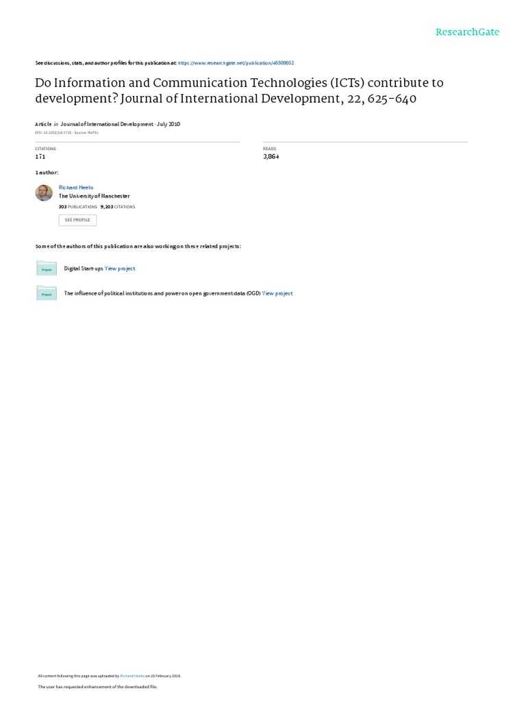ICT4D Richard Heeks | PDF | Information And Communications Technology ...