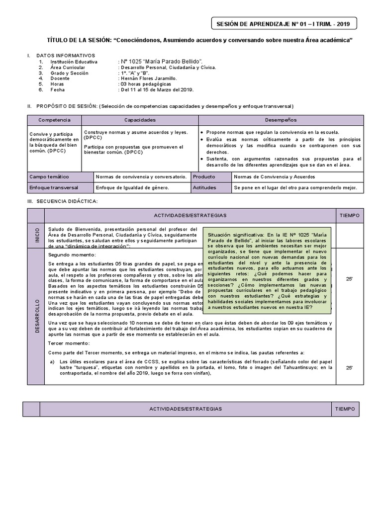 Normas y Acuerdos en DPCC 1° A y B | PDF | Plan de estudios | Salón de ...