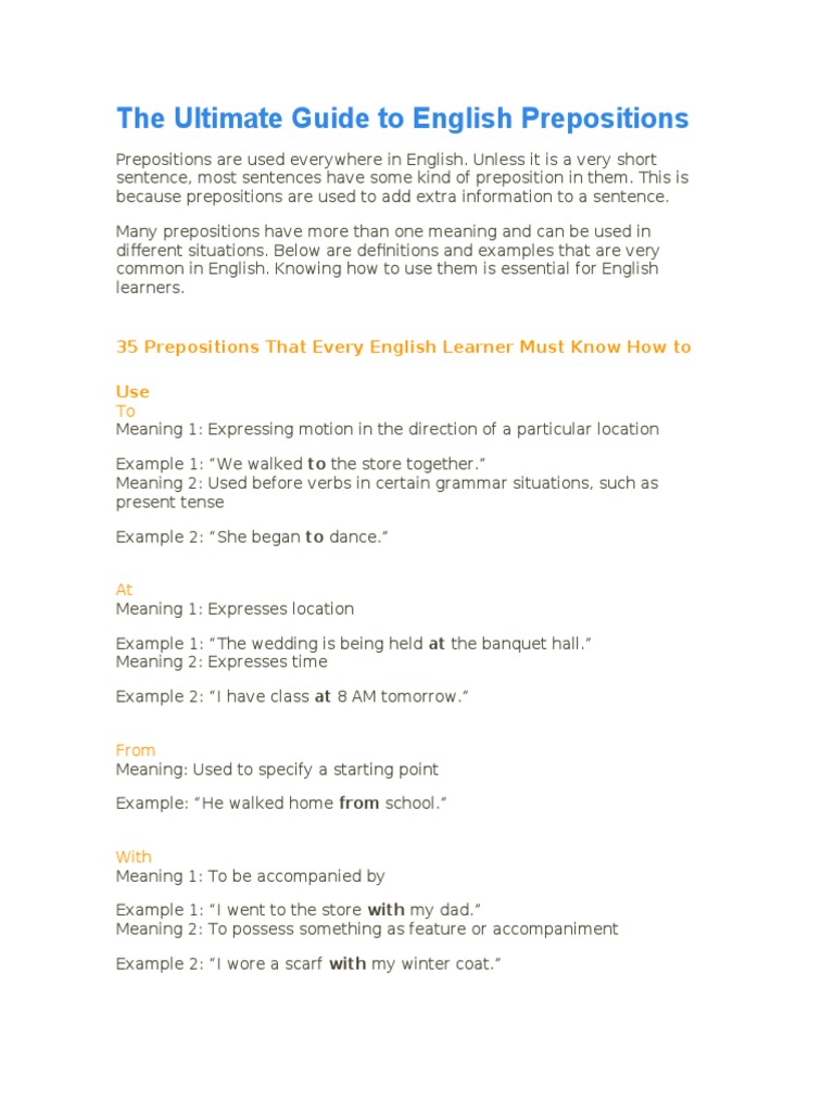 The Ultimate Guide To English Prepositions | PDF | Preposition And Postposition | English Language