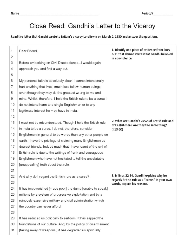 Gandhi's Letter to Lord Irwin: 1930 | PDF | Mahatma Gandhi | British Raj