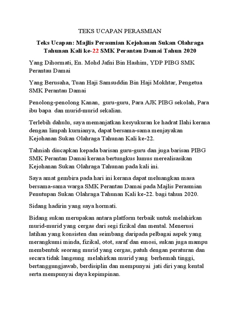 Teks Ucapan Perasmian Sukan | PDF