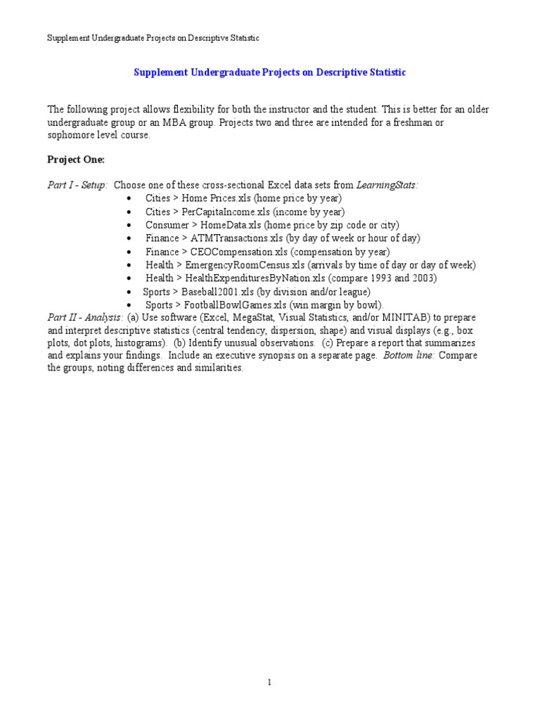Supplement Undergraduate Projects On Descriptive Statistic | PDF ...