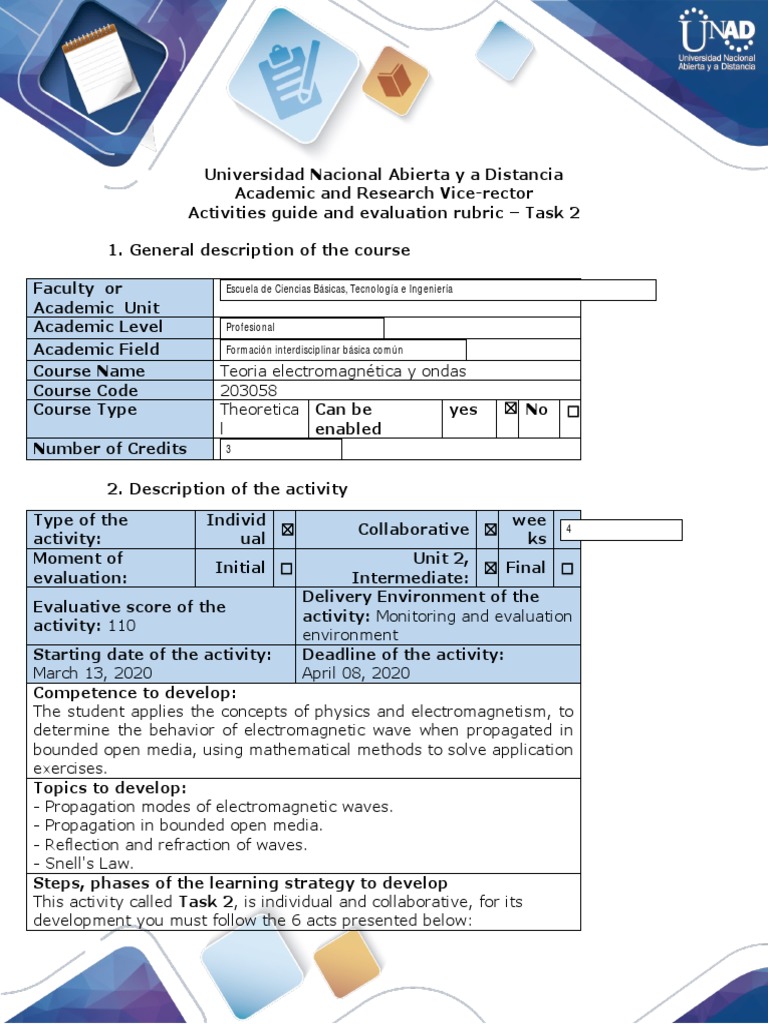 Activities Guide And Evaluation Rubric Task 2 Electromagnetic Waves In Bounded Open Media