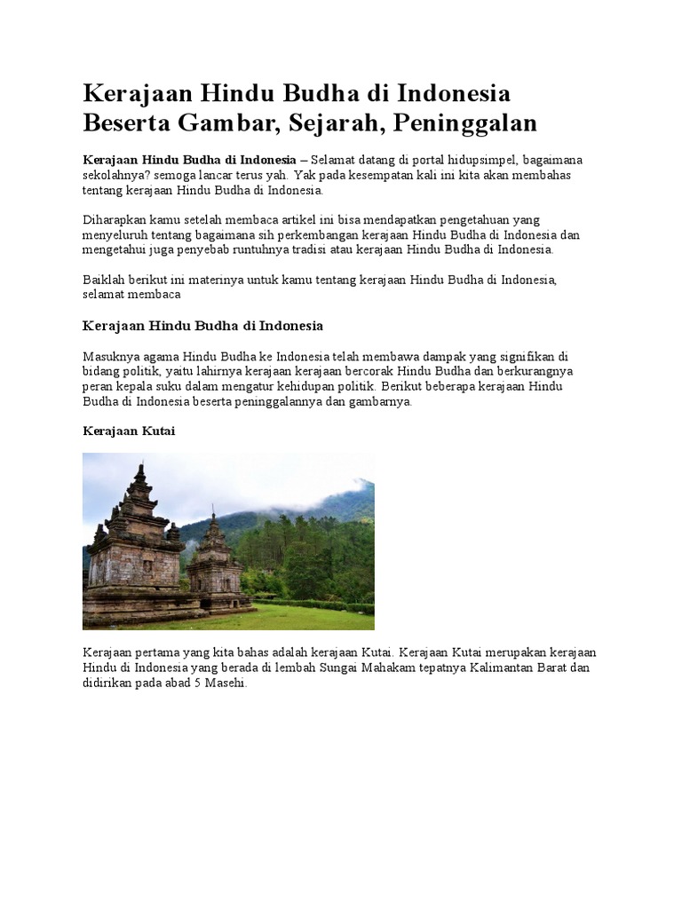 Kerajaan Hindu Budha Di Indonesia Beserta Gambar | PDF