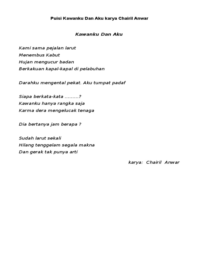 Puisi Kawanku Dan Aku Karya Chairil Anwar | PDF