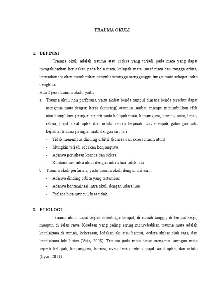 Trauma Okuli: Jenis, Gejala, Diagnosis | PDF