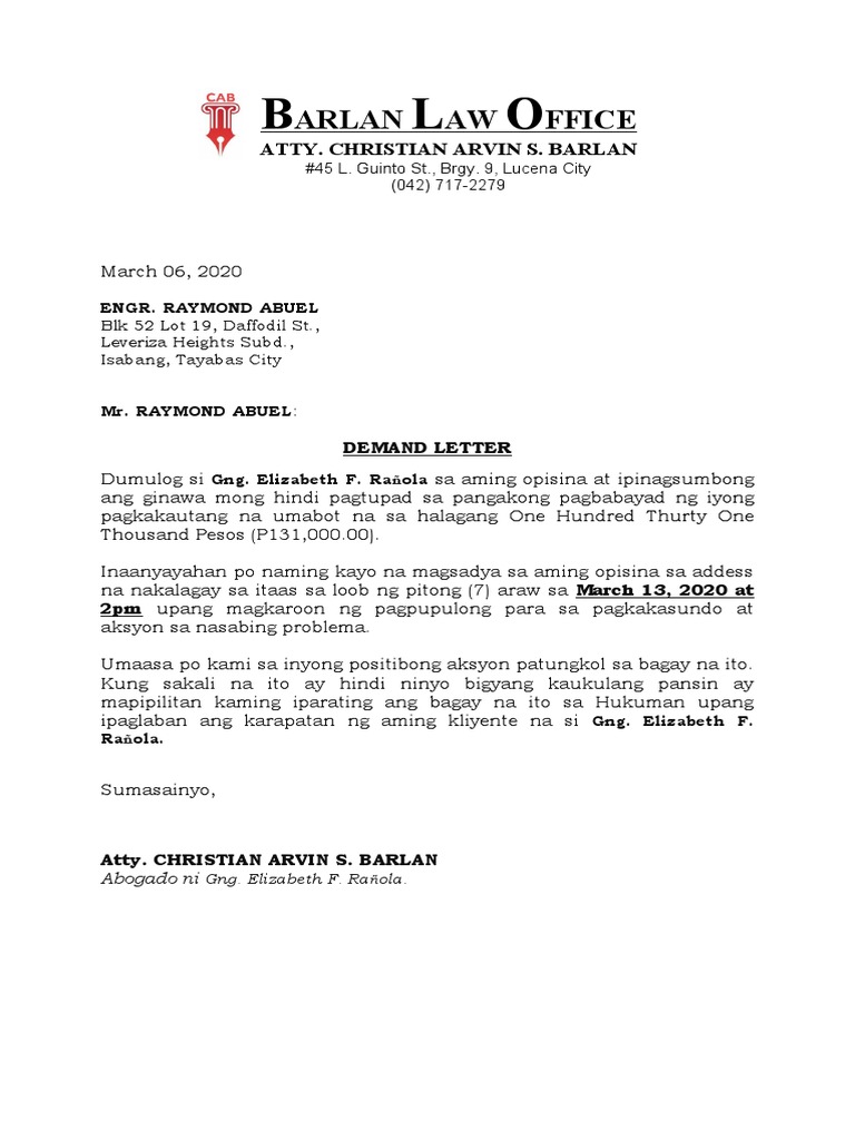 Demand Letter Edsel de Asis Arenal | PDF