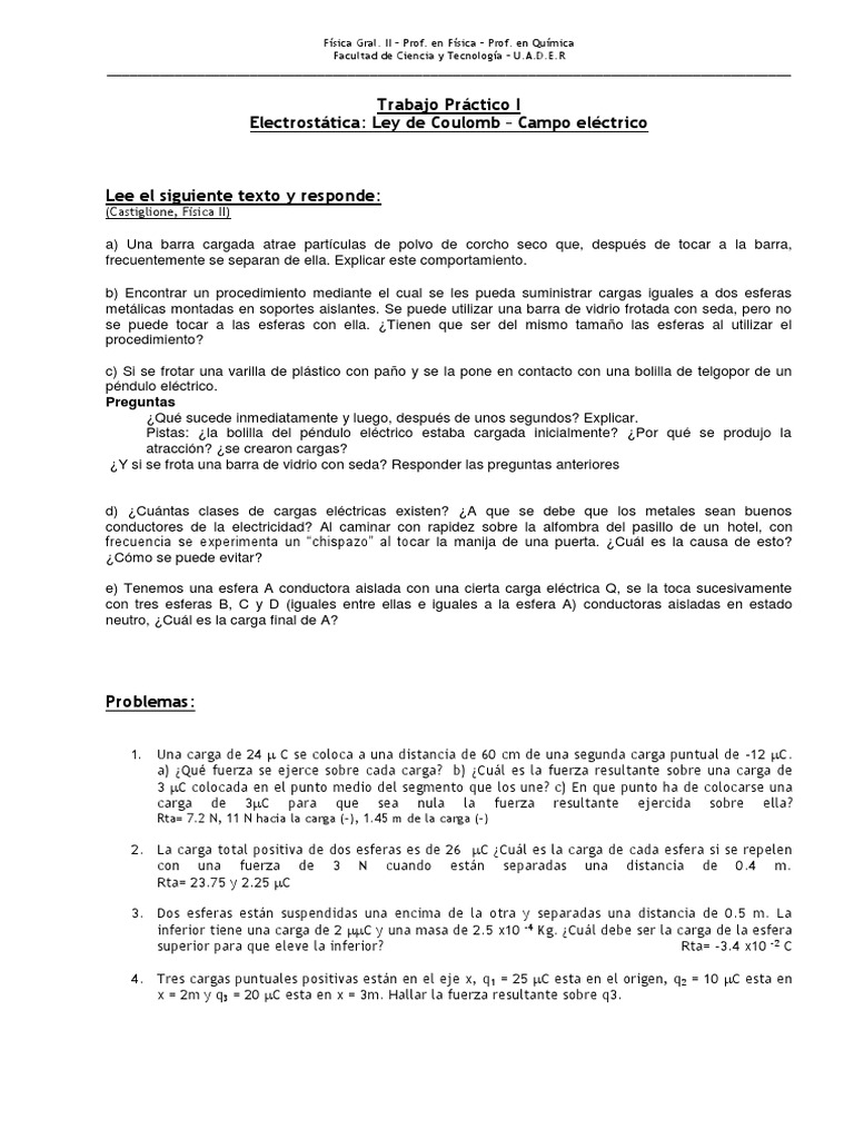 TP I Electros | PDF | Electrostática | Masa