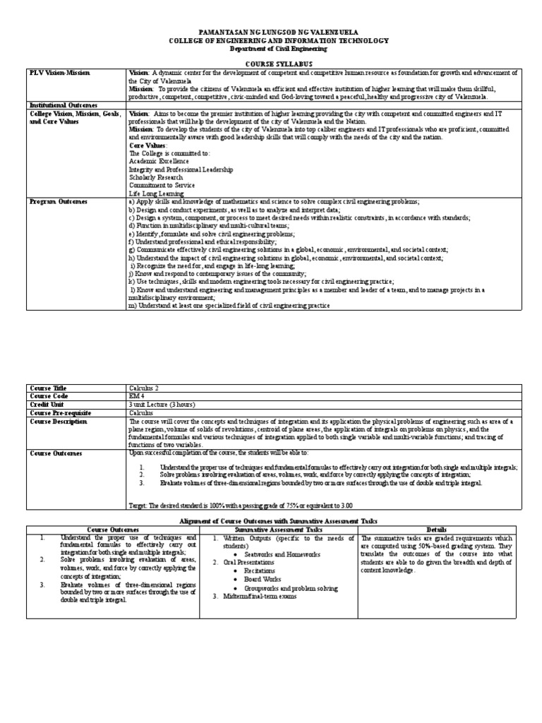 Calculus 2 2019 Pdf Integral Calculus