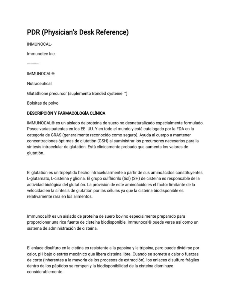 PDR (Immunocal) PDF | PDF | Bienestar | Medicina