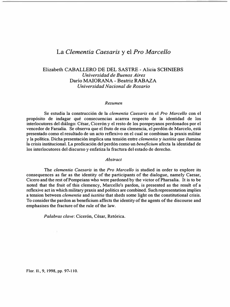 Elizabeth Caballero de Del Sastre (Et Al.) La Clementia Caesaris y El ...