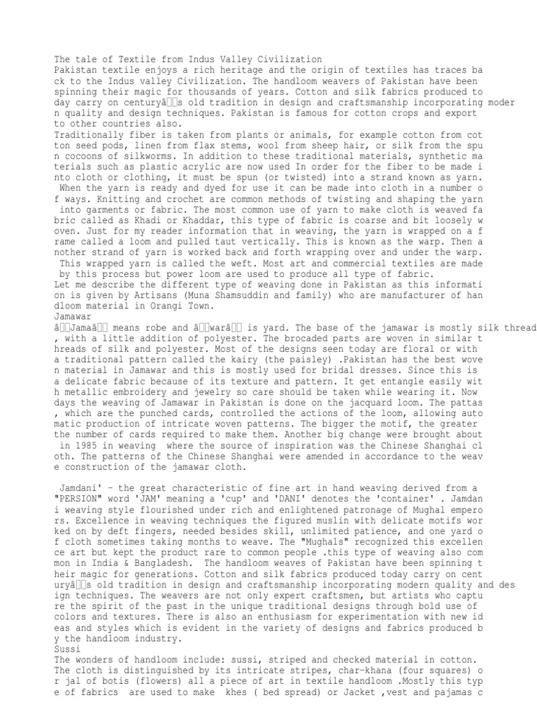 The Tale of Textile From Indus Valley Civilization | PDF | Textiles | Yarn