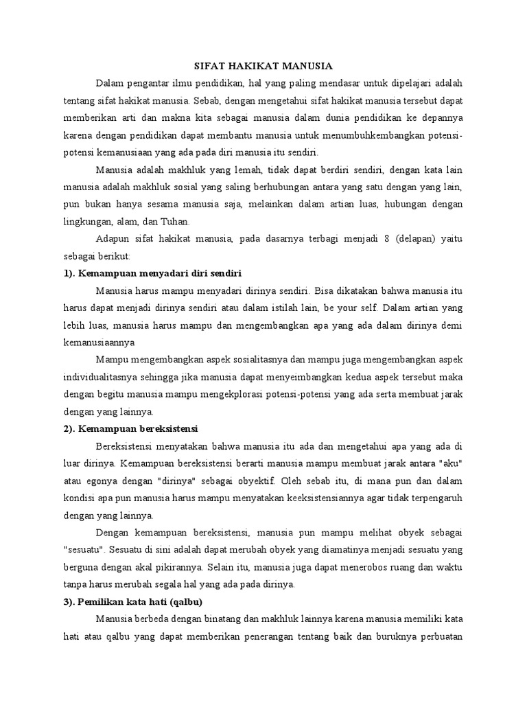 Sifat Hakikat Manusia | PDF | Filsafat