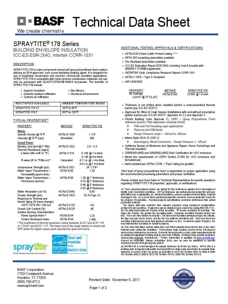 Datasheet BASF Spraytite 178 SPF | PDF | Building Insulation | Thermal Insulation