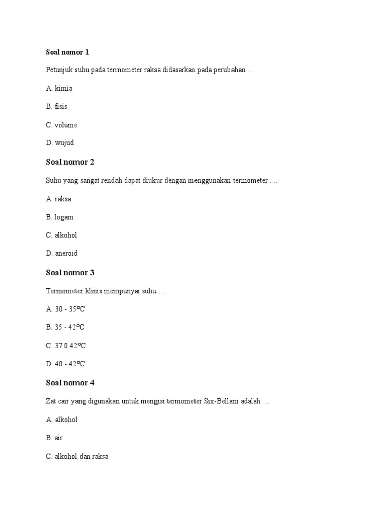 Soal Pengukuran Suhu dan Termometer | PDF | Sains & Matematika