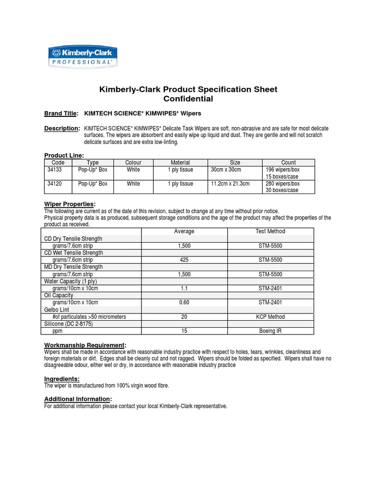 PTB Kimtech Science Kimwipes 34120 34133 | PDF | Chemistry | Materials
