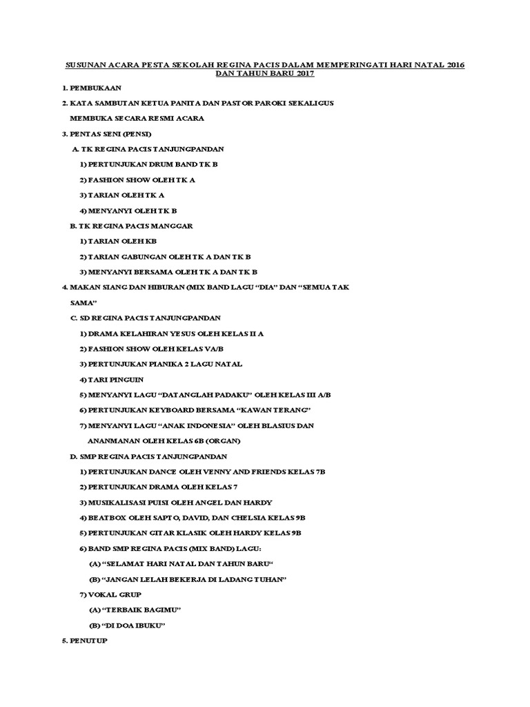 Susunan Acara Pesta Sekolah | PDF