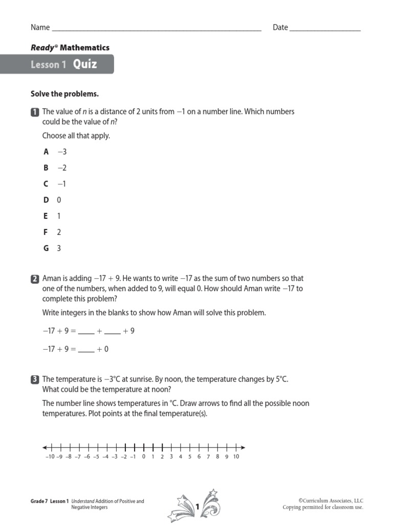 Lesson 1 Quiz | Download Free PDF | Numbers | Teaching Mathematics