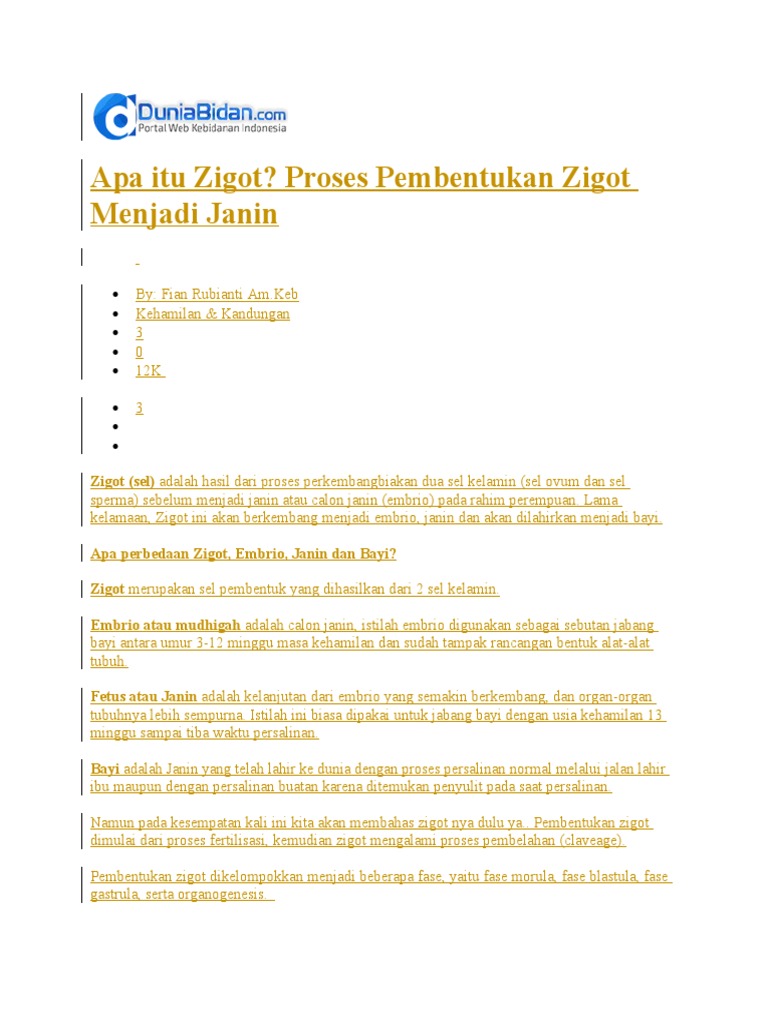 Proses Pembentukan Zigot | PDF