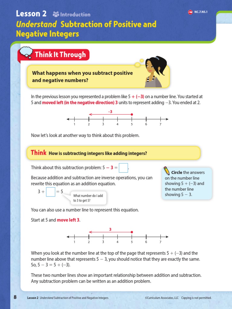 Lesson 2 Instructions Understand Subtraction Of Positive And Negative 