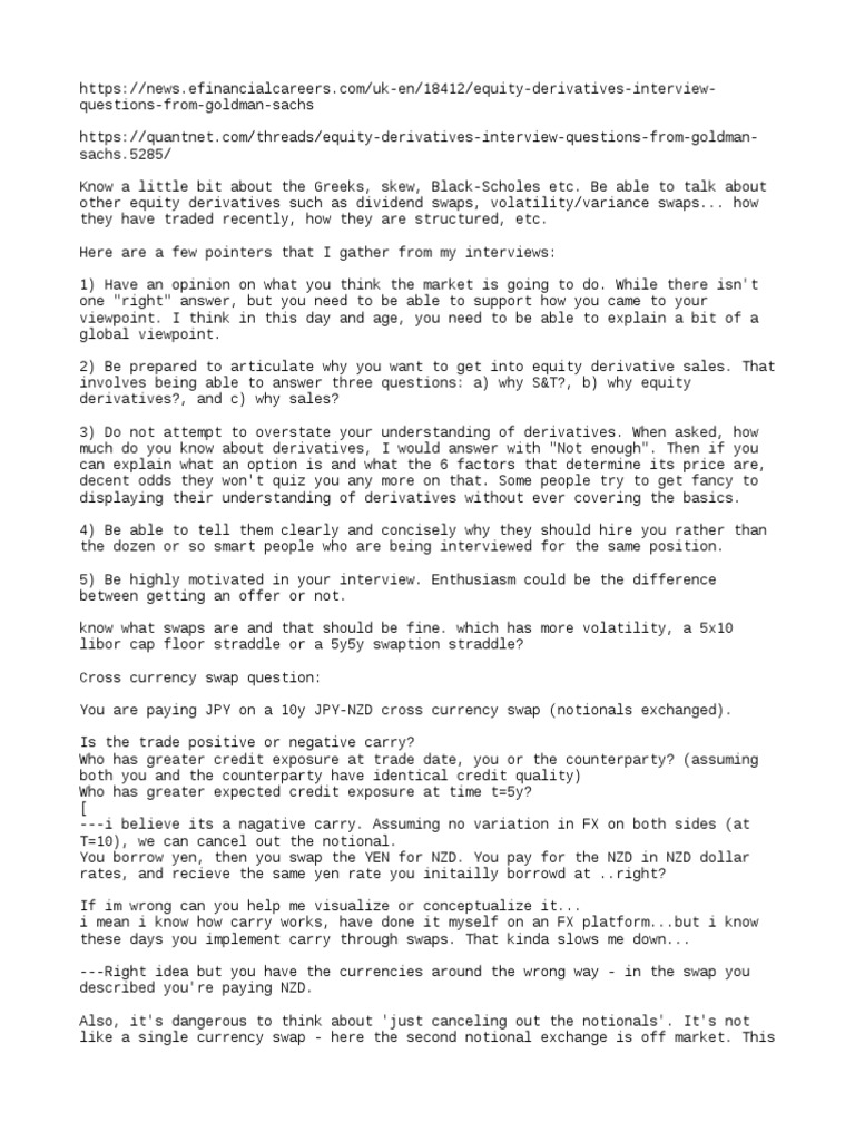 Equity Interview Questions | PDF | Currency Swap | Swap (Finance)