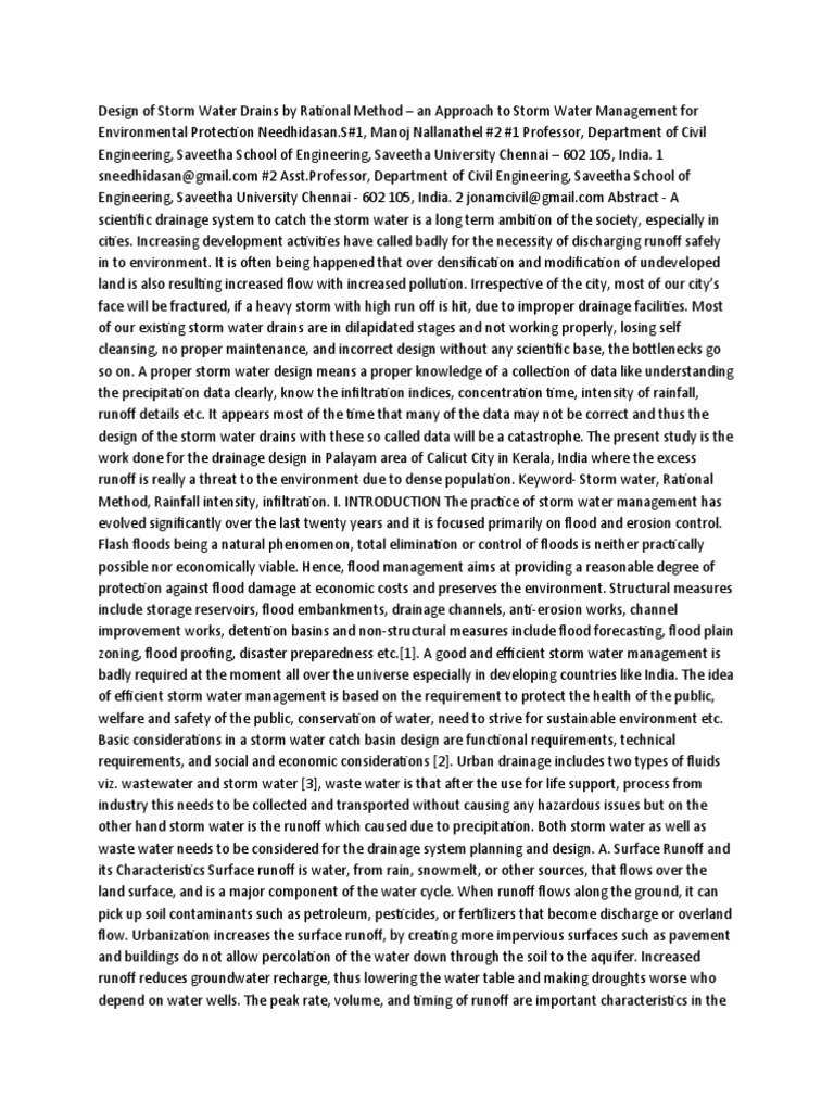 Design Of Storm Water Drains By Rational Method Pdf Surface Runoff Combined Sewer