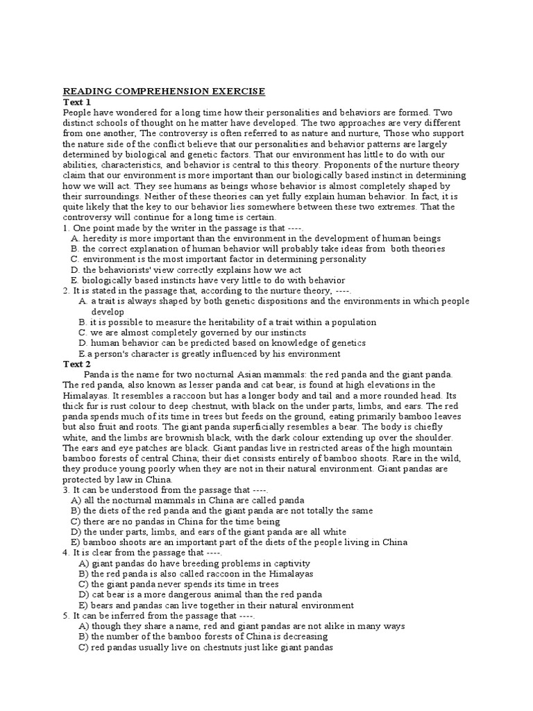 Reading Comprehension Exercise | PDF | Nature Versus Nurture | Homer