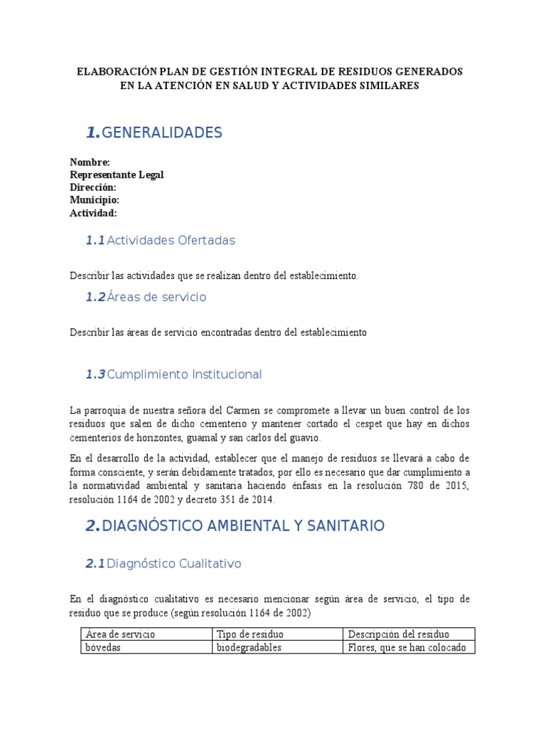 ELABORACIÓN PLAN DE GESTIÓN PGIRASA Hacer | PDF | Residuos | Reciclaje