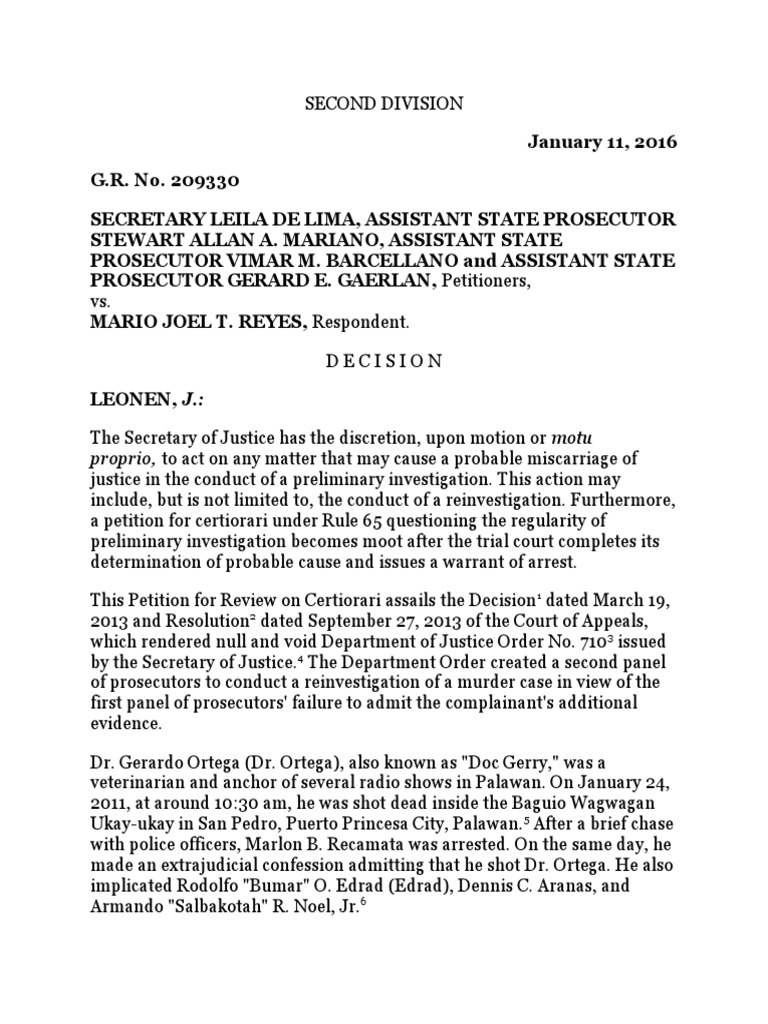 De Lima vs. Mario Joel Reyes, PI | PDF | Prosecutor | Judge