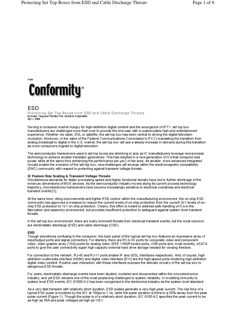 Protecting Set Top Boxes From ESD and Cable Discharge Threats | PDF ...
