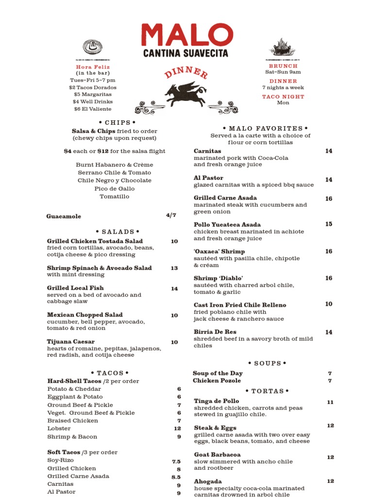 Malo Dinner Menu | PDF | Taco | Salad