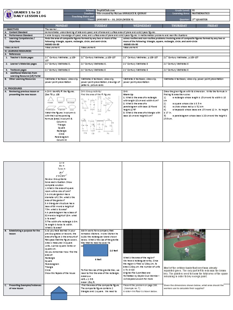 DLL - Mathematics 6 - Q3 - W9 | Download Free PDF | Area | Triangle