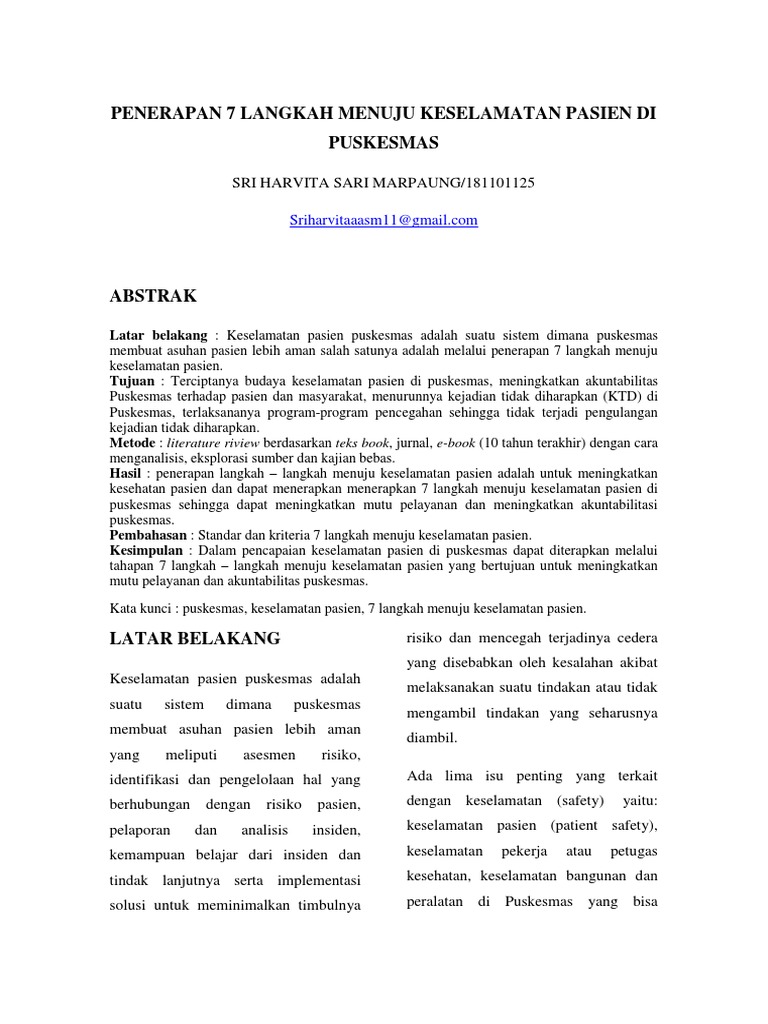 Penerapan 7 Langkah Menuju Keselamatan Pasien Di Puskesmas | PDF