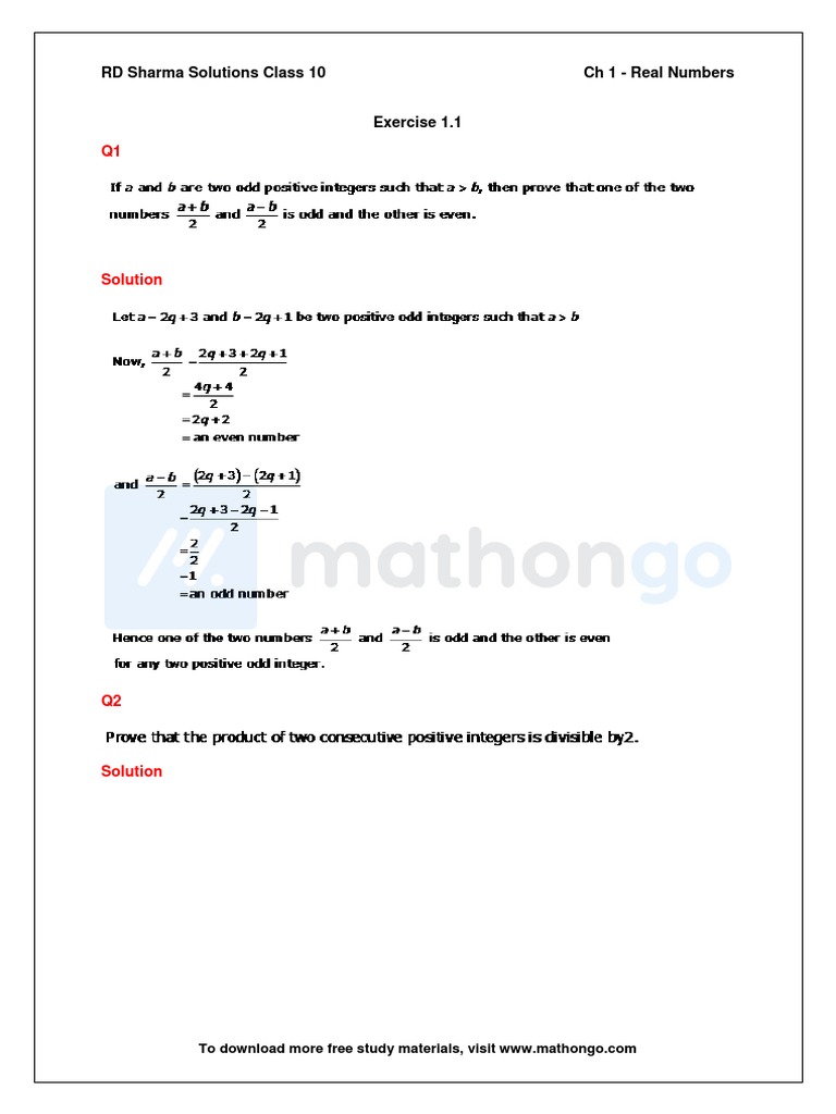 RD Sharma Class 10 Chapter 1 Real Numbers PDF | Download Free PDF ...
