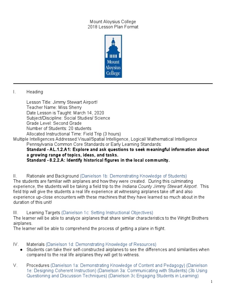 Lesson Plan 11 Airport Field Trip | PDF | Educational Assessment ...