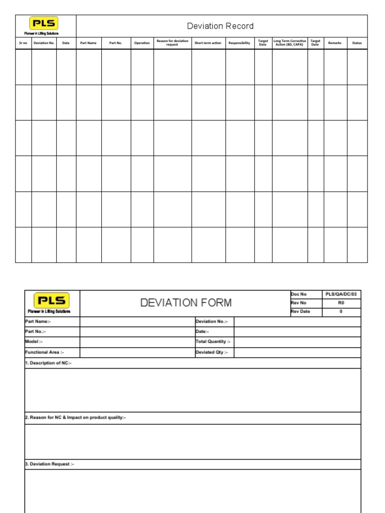 Deviation List & Form | PDF