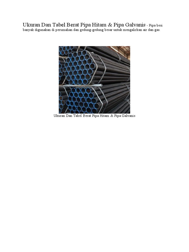 Tabel Berat Pipa Hitam dan Galvanis | PDF
