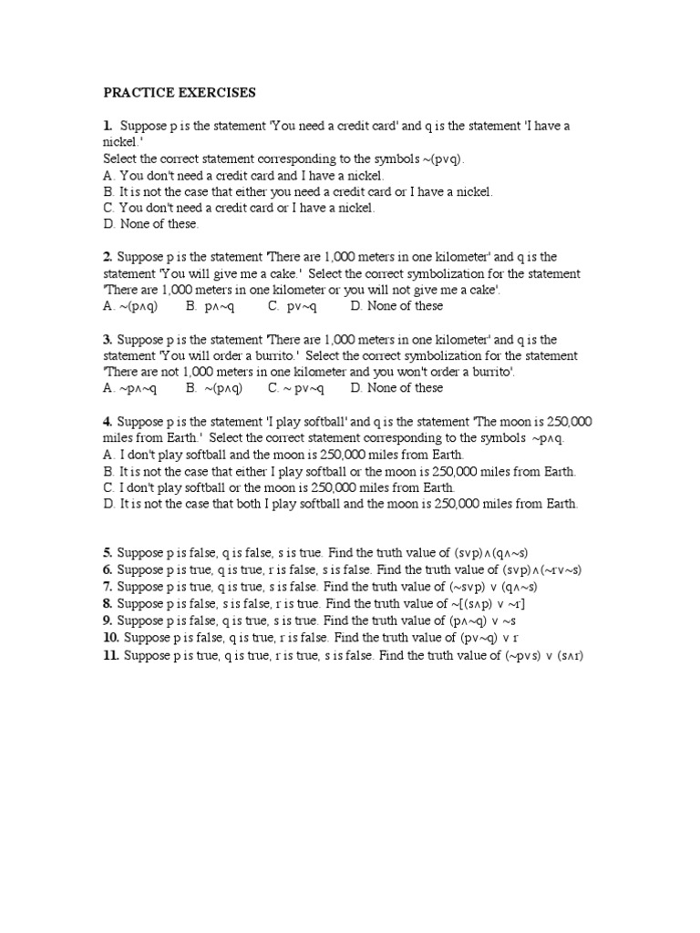 Logic Exercises PDF | PDF | Truth | Mathematical Logic