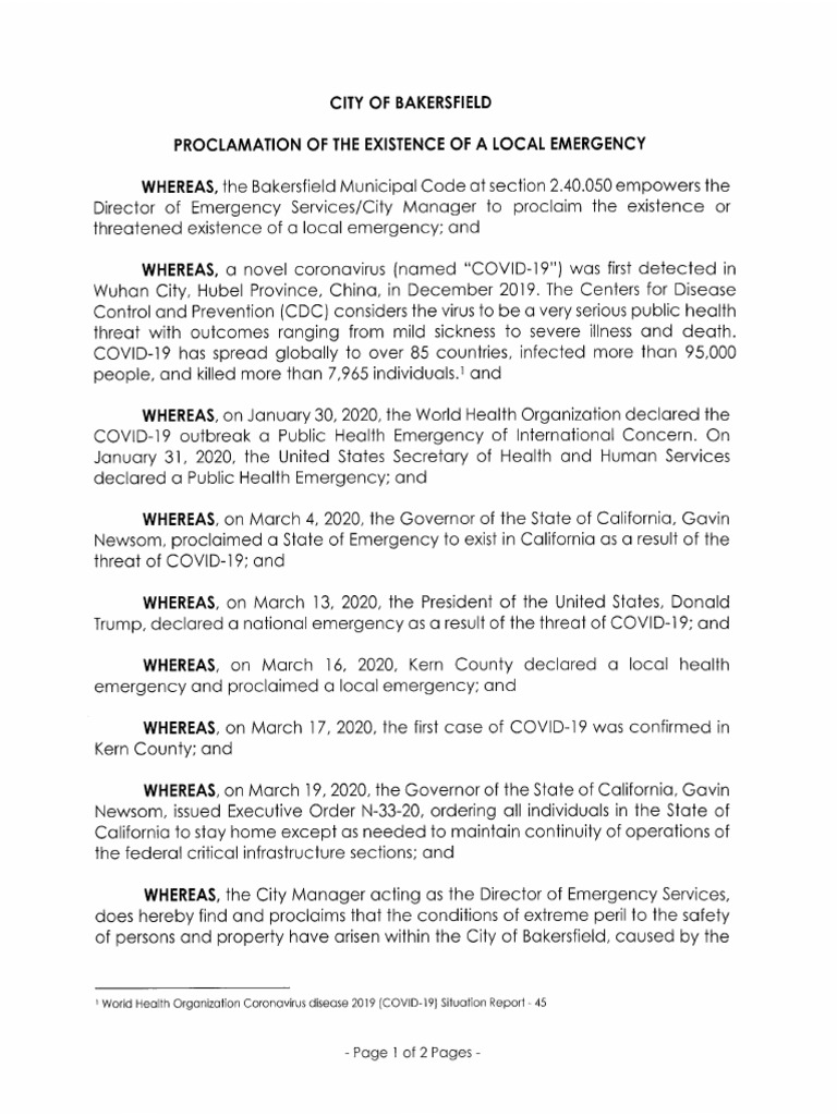 Declaration of Local Emergency | PDF